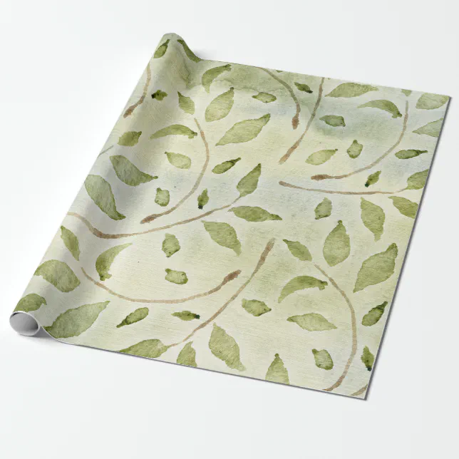 Watercolor Branches with Green Leaves Design Wrapping Paper | Zazzle