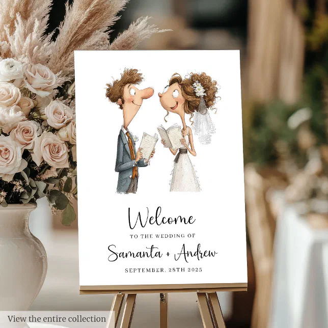 Watercolor Bride Groom Poster Funny Wedding Sign | Zazzle