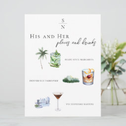Watercolor | Bride & Groom Signature Drink Menu Invitation | Zazzle