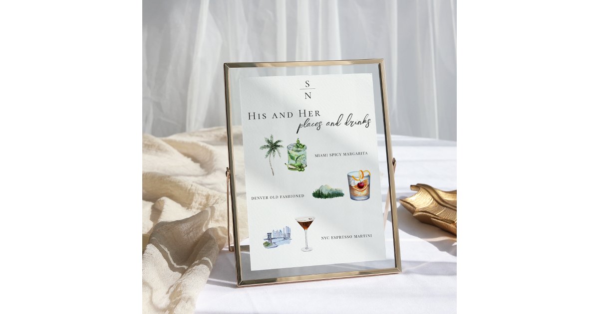 Watercolor | Bride & Groom Signature Drink Menu Invitation | Zazzle