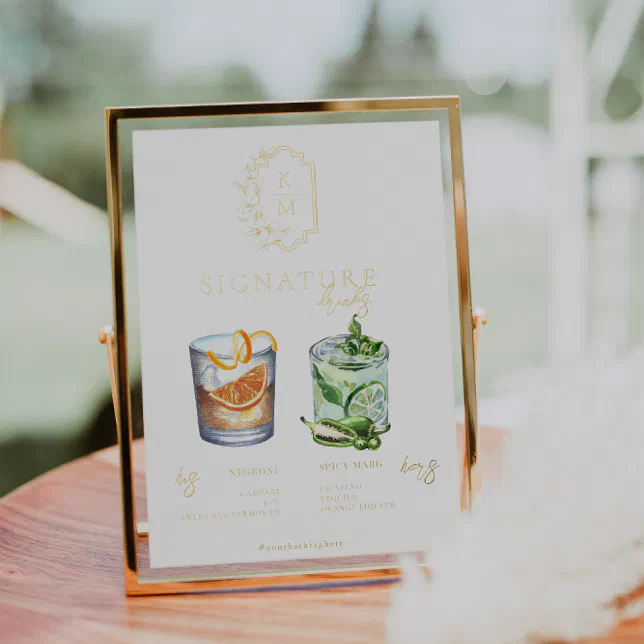 Watercolor | Bride & Groom Signature Drink Poster | Zazzle