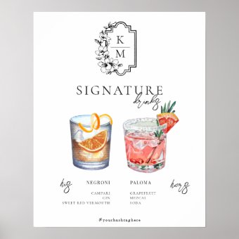 Watercolor | Bride & Groom Signature Drink Poster | Zazzle