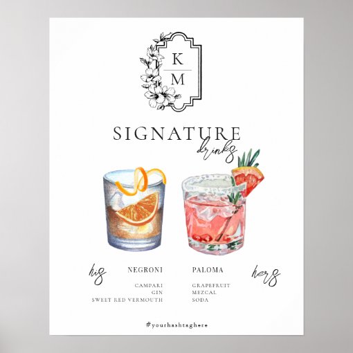Watercolor | Bride & Groom Signature Drink Poster | Zazzle