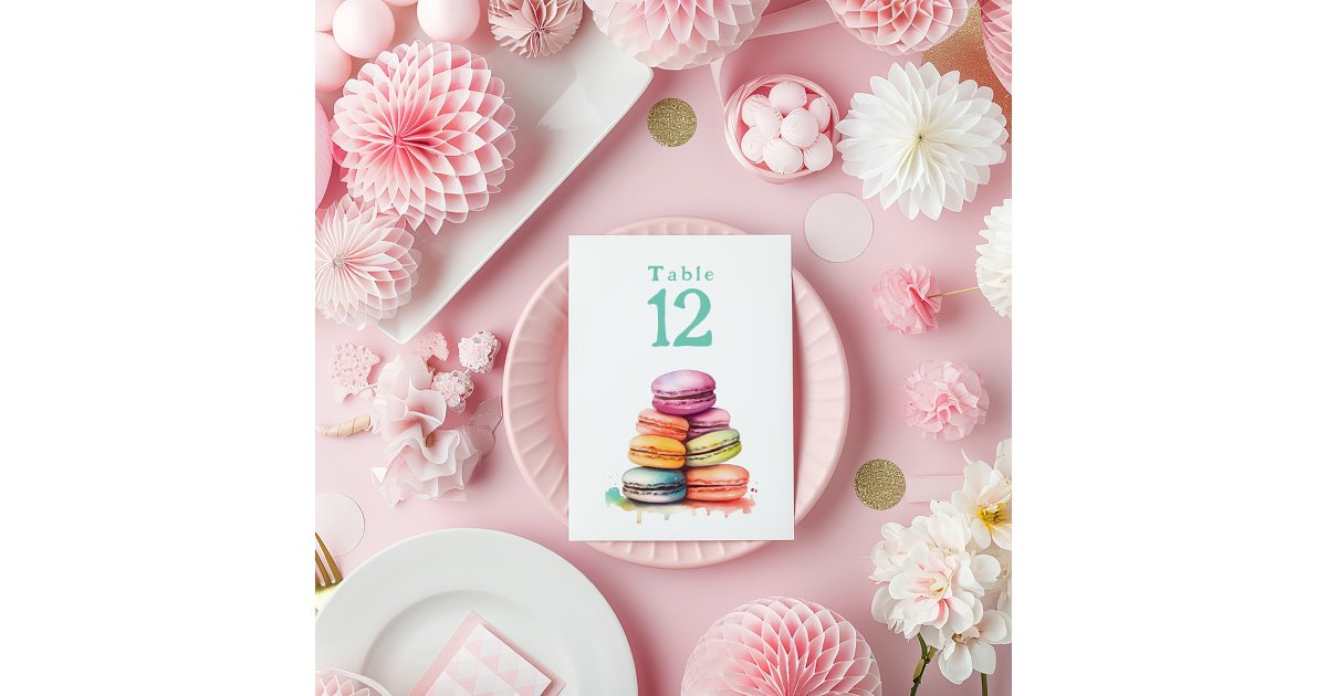 Watercolor bright macaroons Table Number card | Zazzle