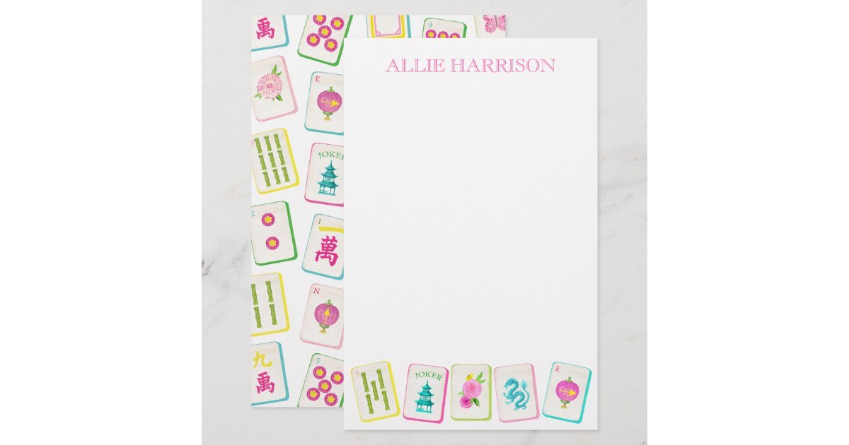 Watercolor Bright Mahjong Tiles Personalized Stationery | Zazzle