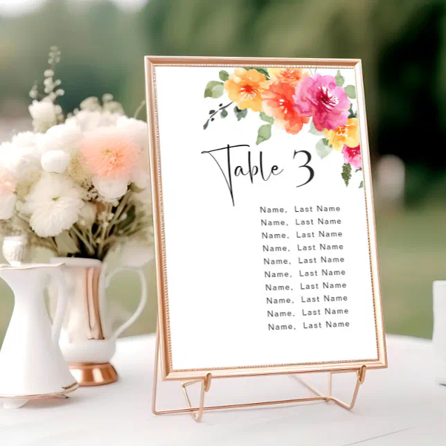 Watercolor Bright Pink Flowers Table Number Cards | Zazzle