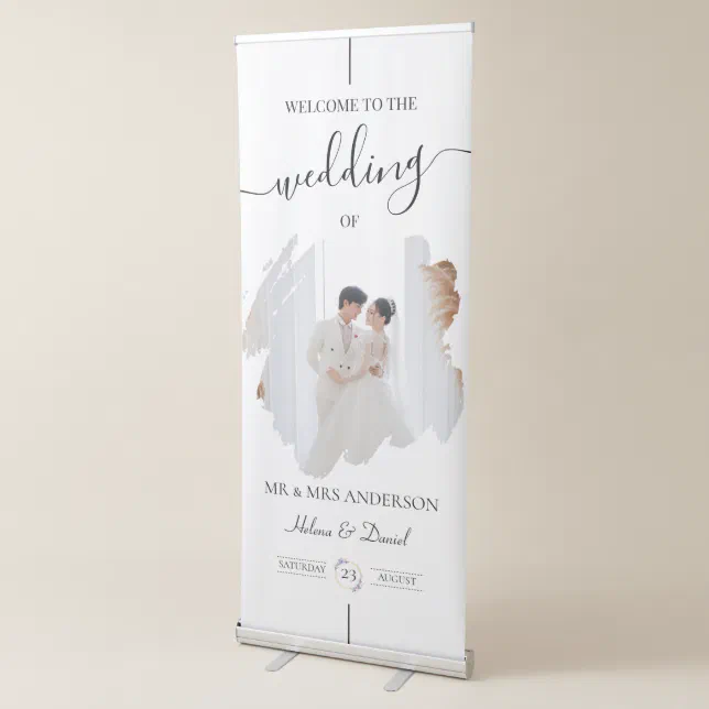 Watercolor Brush Stroke Wedding Welcome Retractable Banner | Zazzle