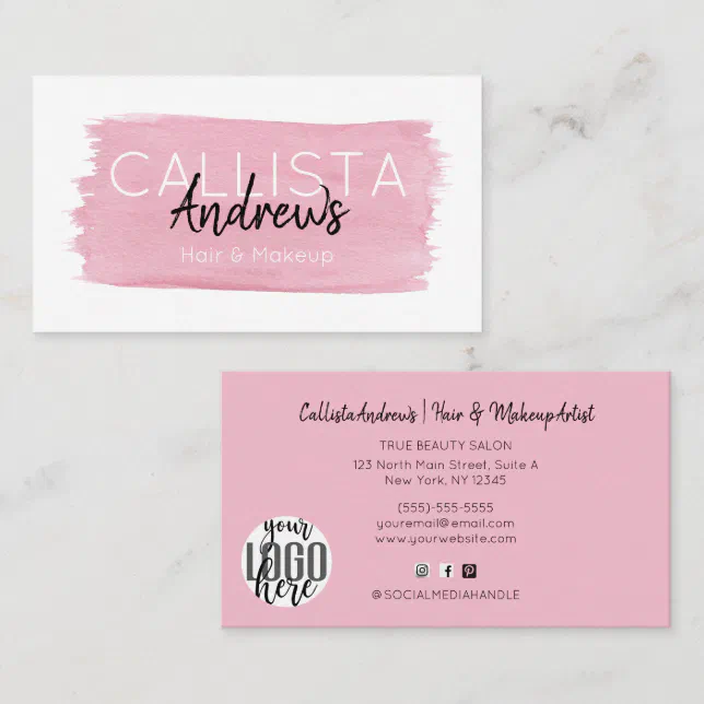 Watercolor Brushstroke Signature Script Salon Business Card | Zazzle