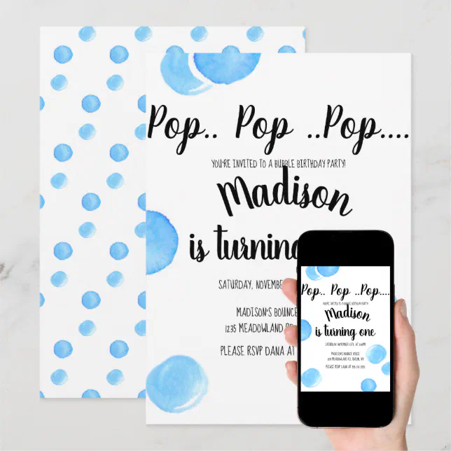 Watercolor Bubbles Pop Pop Pop Birthday Invitation | Zazzle