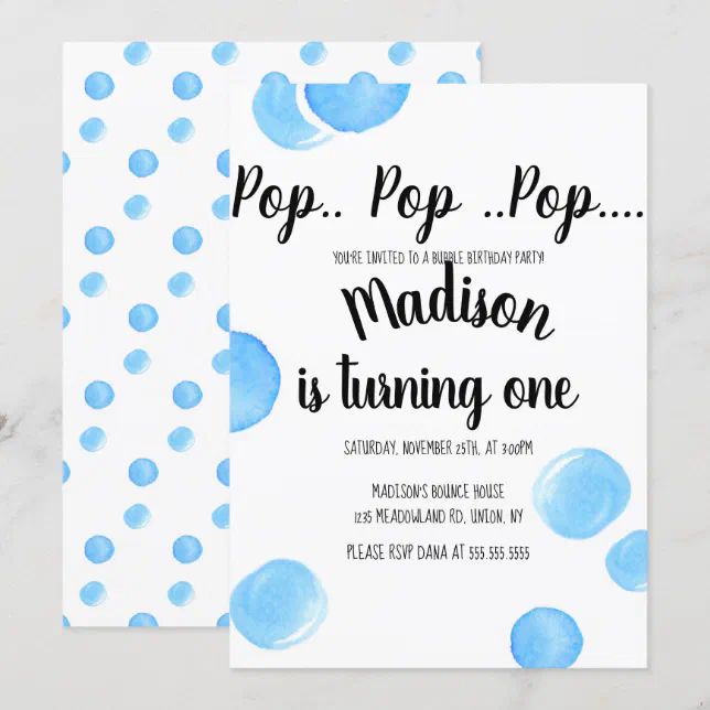 Watercolor Bubbles Pop Pop Pop Birthday Invitation | Zazzle