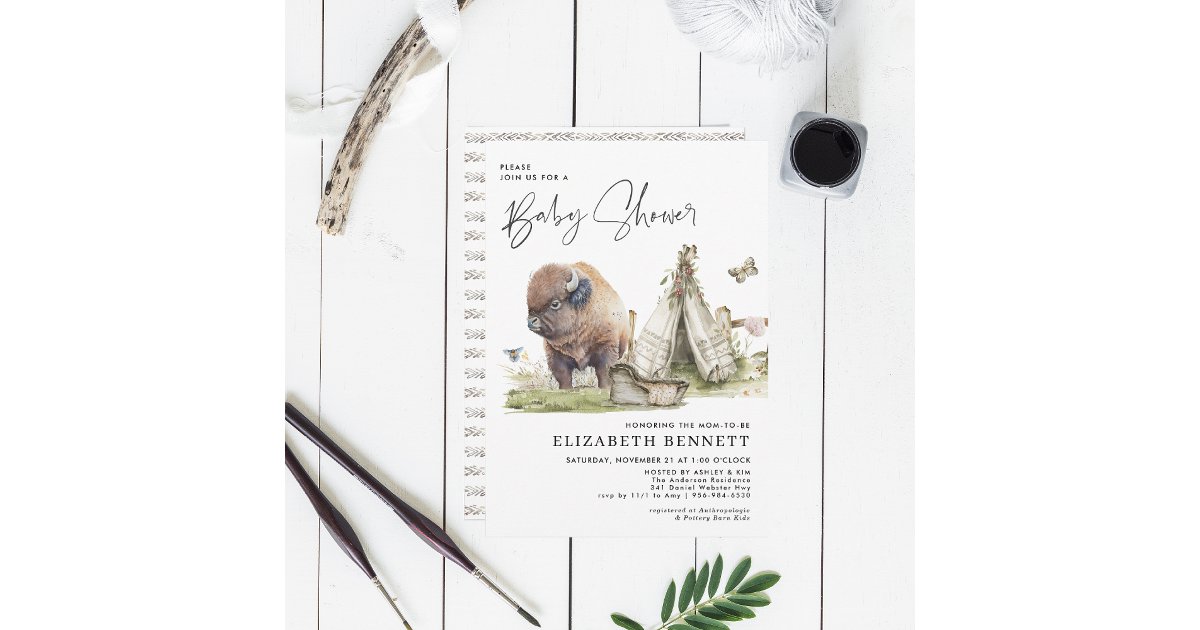 Watercolor Buffalo Bison Baby Shower | Zazzle