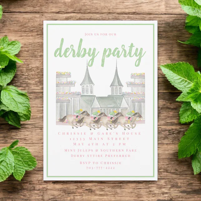 Watercolor Building Derby Party Horse Racing Invitation | Zazzle