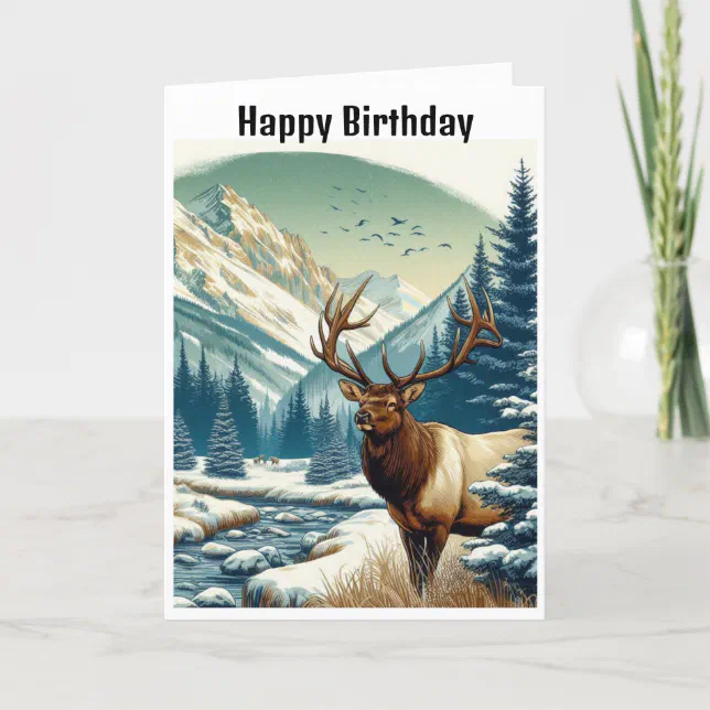 Watercolor Bull Elk Rocky Mountains Birthday Card | Zazzle