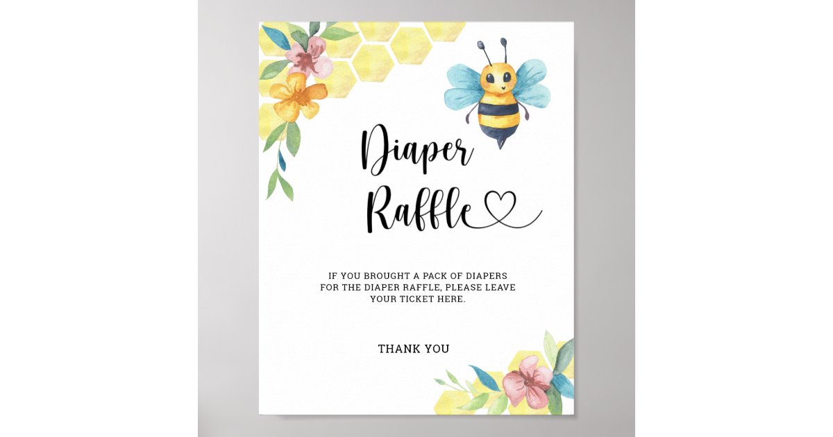 Watercolor Bumble Bee diaper raffle Poster | Zazzle