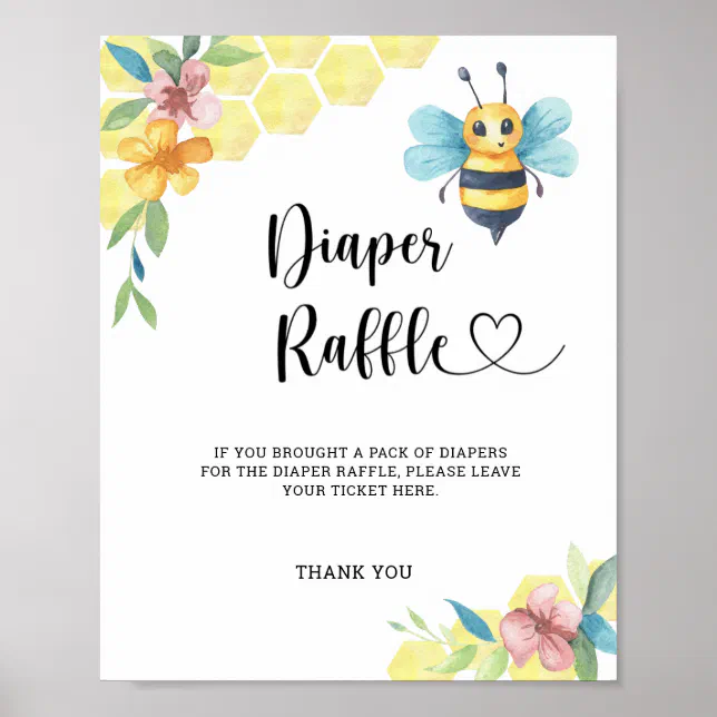 Watercolor Bumble Bee diaper raffle Poster | Zazzle