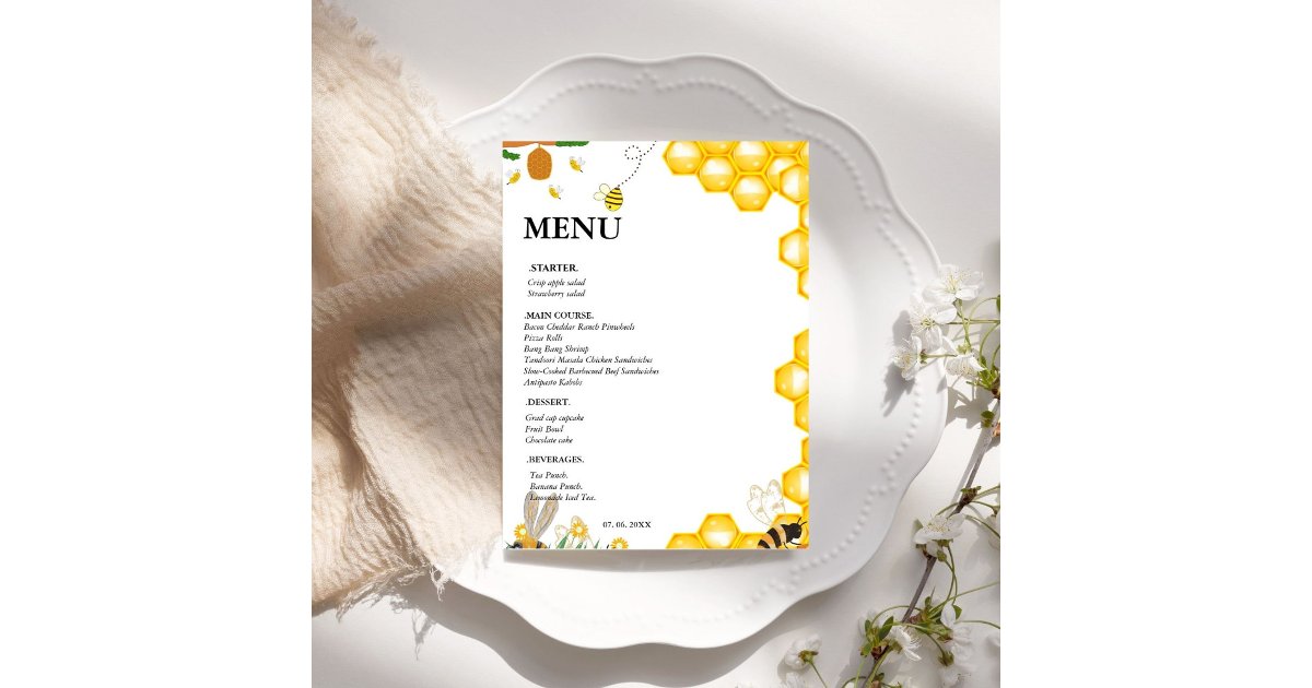 Watercolor bumble bee floral Birthday Party Menu Invitation | Zazzle