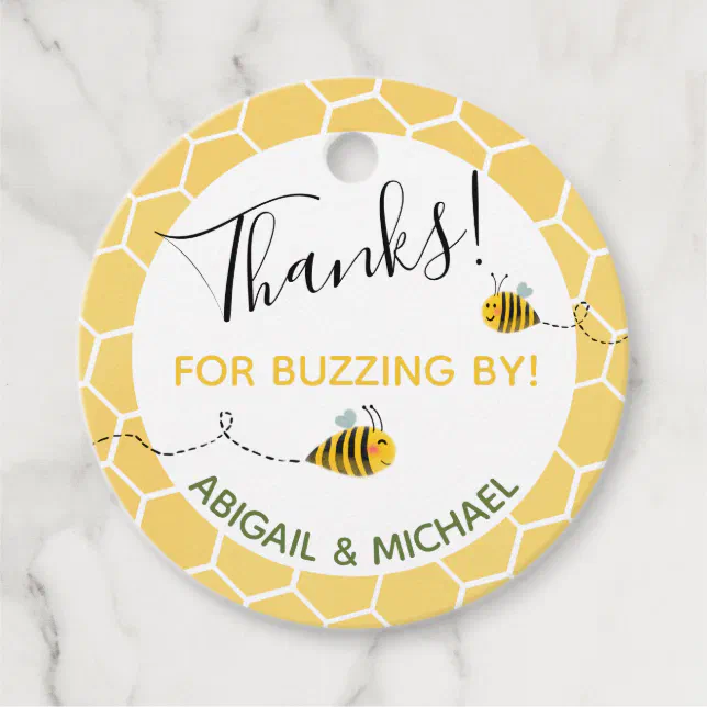 Watercolor Bumble Bees Thanks for Buzzing By Party Favor Tags | Zazzle