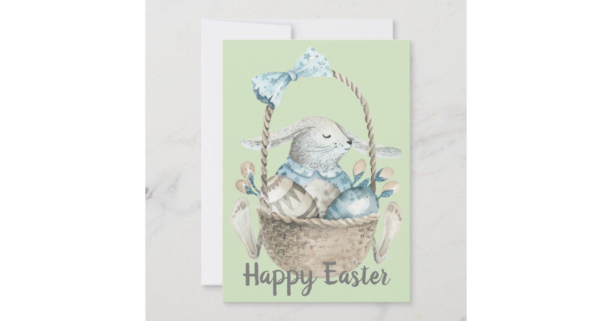 Watercolor Bunny & Egg Basket Easter Holiday Card | Zazzle