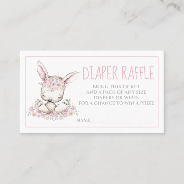 Watercolor Bunny Rabbit Girl Diaper Raffle Tickets | Zazzle