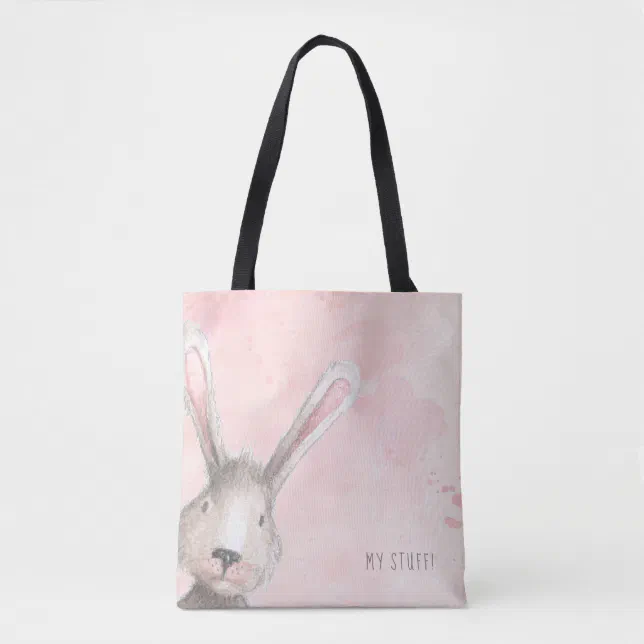 Watercolor Bunny Rabbit My Stuff custom Tote Bag | Zazzle