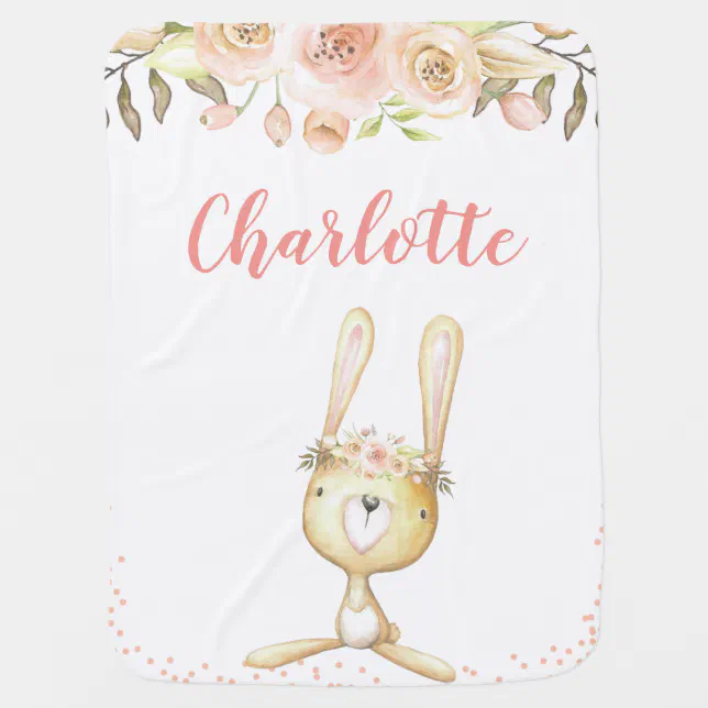 Watercolor Bunny Rabbit Personalized Girl Baby Blanket | Zazzle