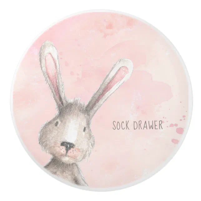 Watercolor Bunny Rabbit Sock Drawer custom Ceramic Knob | Zazzle