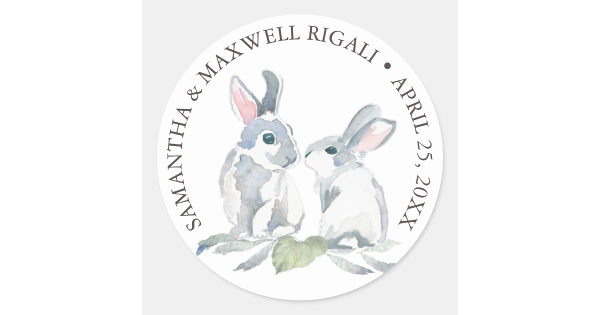 Watercolor Bunny Rabbits Favor Sticker | Zazzle