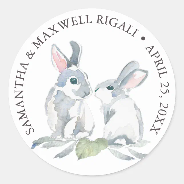 Watercolor Bunny Rabbits Favor Sticker | Zazzle