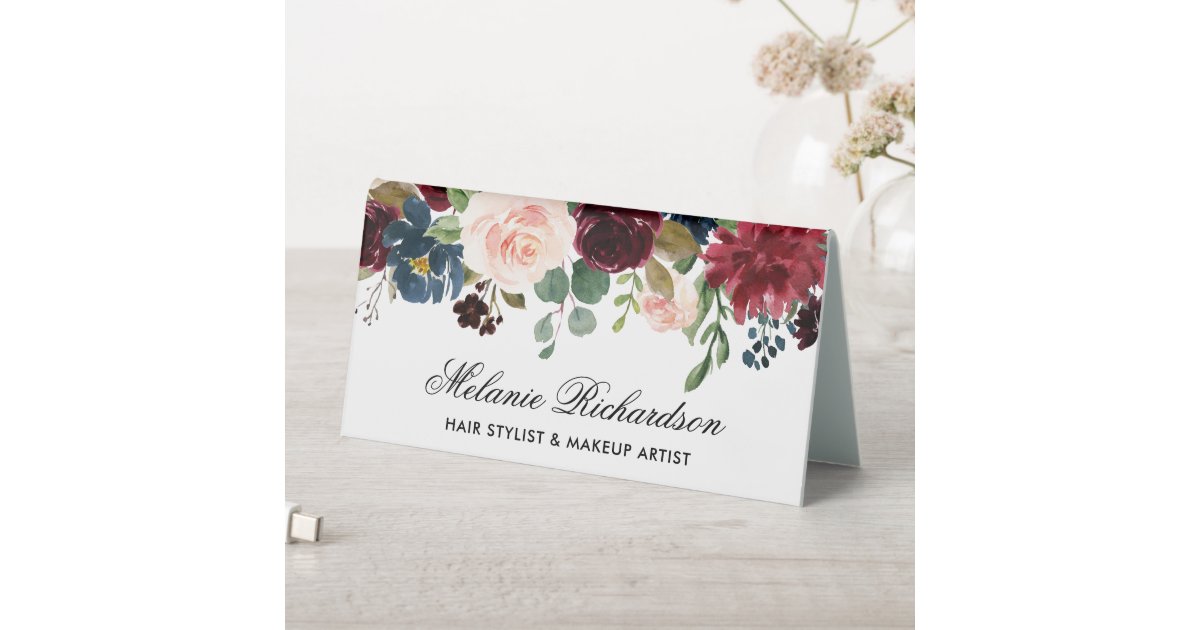Watercolor Burgundy Blue Floral Name Sign | Zazzle