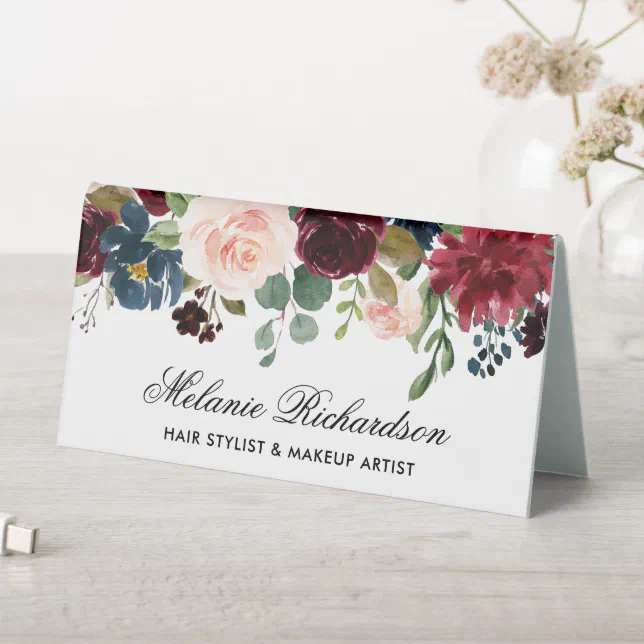 Watercolor Burgundy Blue Floral Name Sign | Zazzle