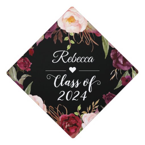 Watercolor Burgundy Blush Floral Graduate Graduation Cap Topper | Zazzle