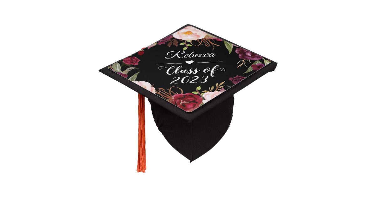 Watercolor Burgundy Blush Floral Graduate Graduation Cap Topper | Zazzle
