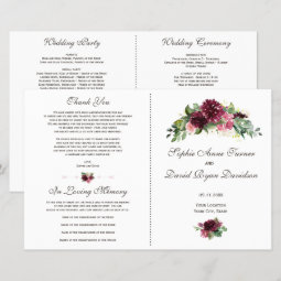 Watercolor Burgundy Floral Bouquet Wedding Program | Zazzle