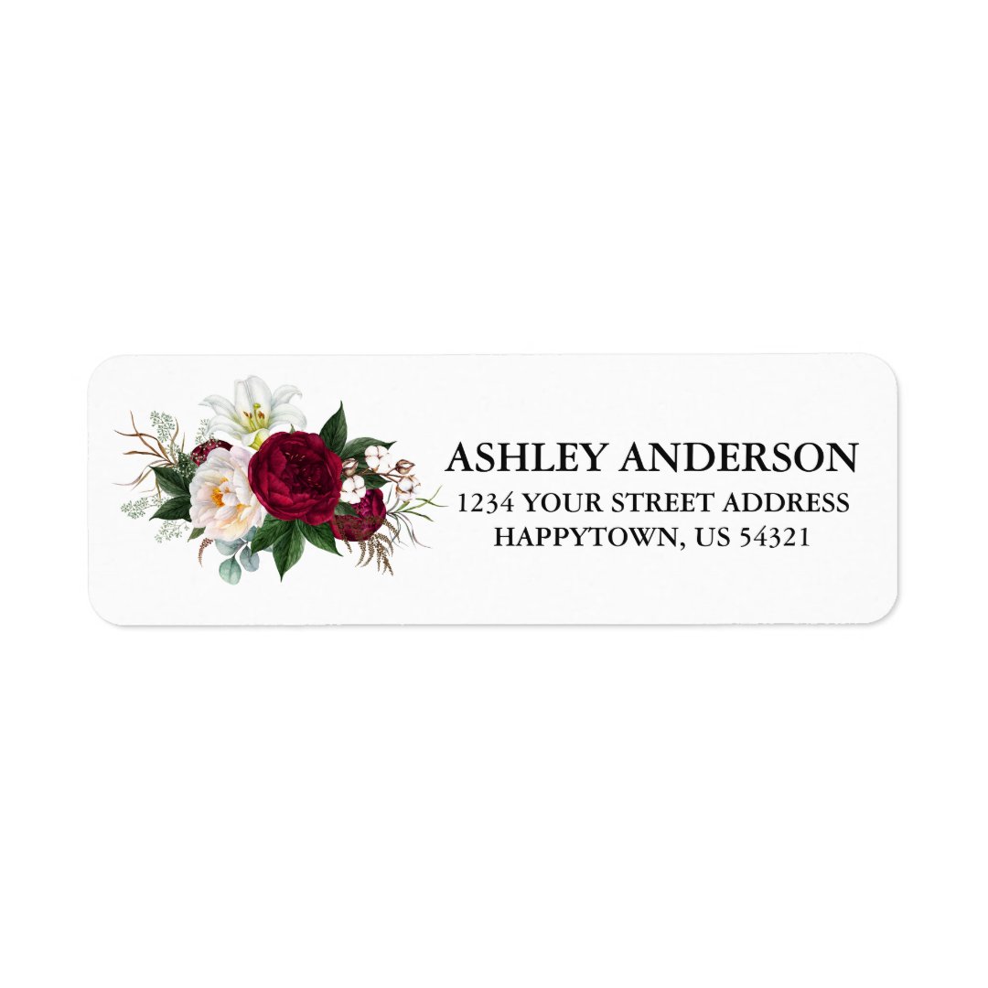 Watercolor Burgundy Floral Return Address Label | Zazzle