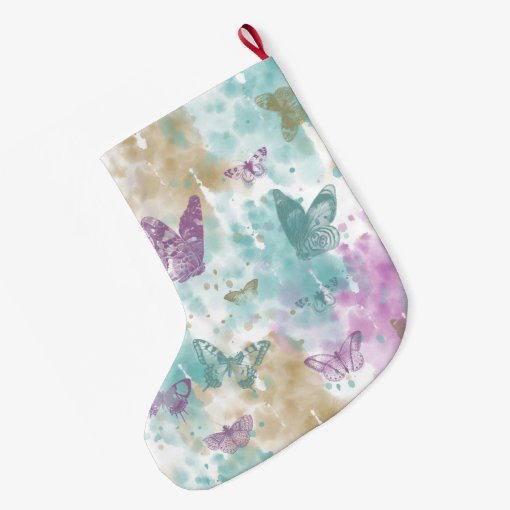 Watercolor Butterflies Abstract Personalized Large Christmas Stocking ...