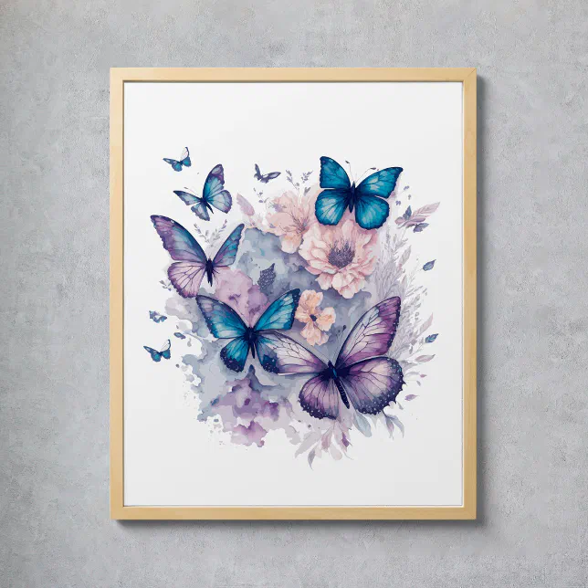 Watercolor Butterflies Floral Mystical Magical Poster | Zazzle