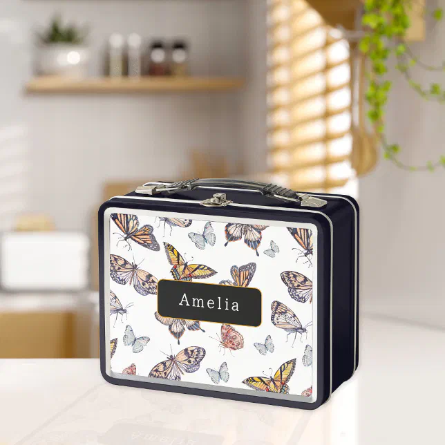 Watercolor Butterflies Personalized Metal Lunch Box | Zazzle