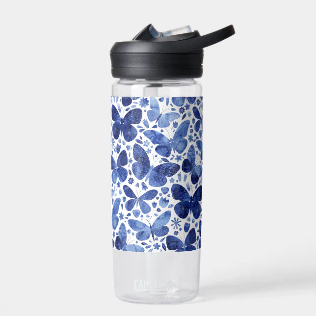Watercolor Butterfly Blue Water Bottle | Zazzle