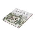 Watercolor Cabin in The Green Pine Forest Woodland Ceramic Tile | Zazzle