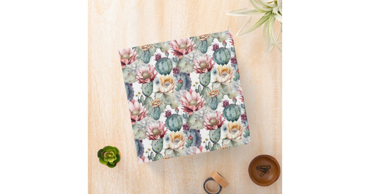 Watercolor Cacti Blooming Succulents 3 Ring Binder | Zazzle