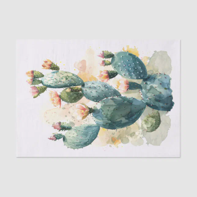 Watercolor Cactus and Pink Blossoms Decoupage Tissue Paper | Zazzle