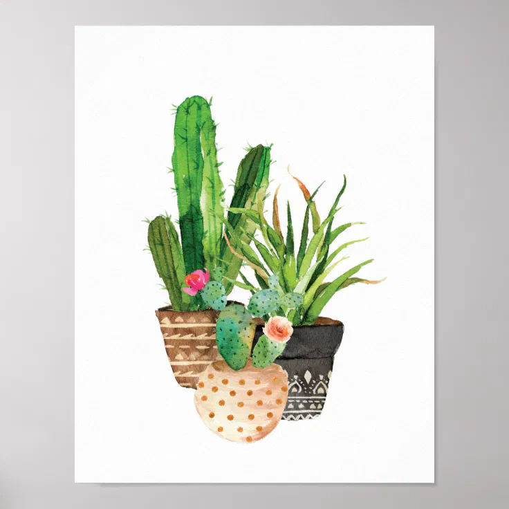 Watercolor Cactus and Succulent Group Poster | Zazzle