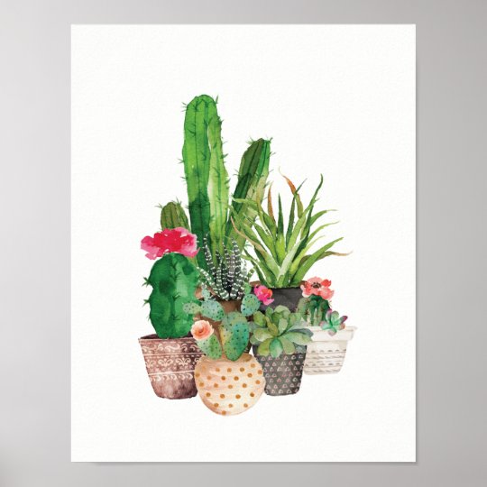 Watercolor Cactus and Succulents Poster | Zazzle.com