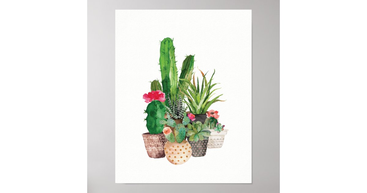 Watercolor Cactus and Succulents Poster | Zazzle