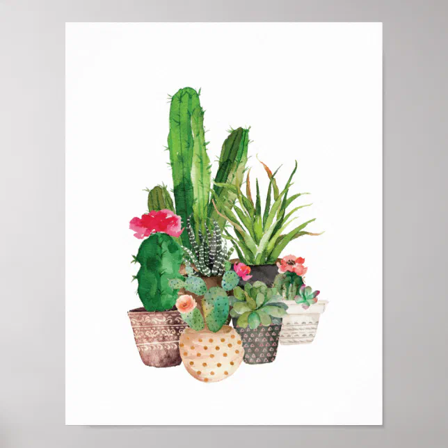 Watercolor Cactus and Succulents Poster | Zazzle