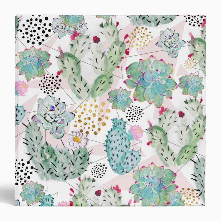 watercolor cactus and triangles pattern binder | Zazzle