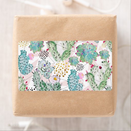 watercolor cactus and triangles pattern label | Zazzle