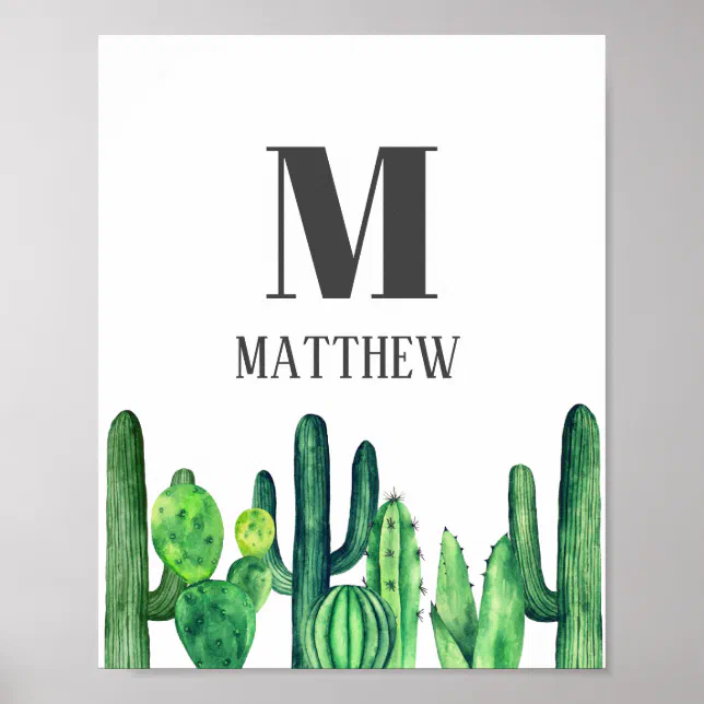 Watercolor cactus. Botanical monogram. Nursery Poster | Zazzle