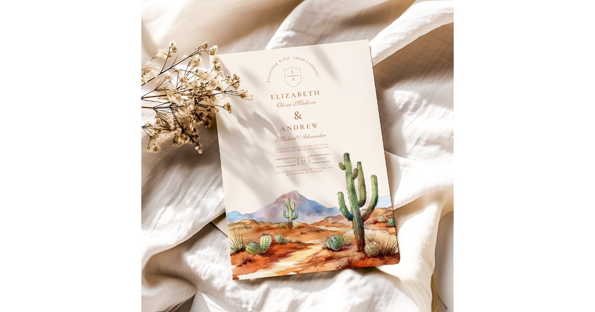 Watercolor Cactus Desert Landscape Wedding Invitation | Zazzle