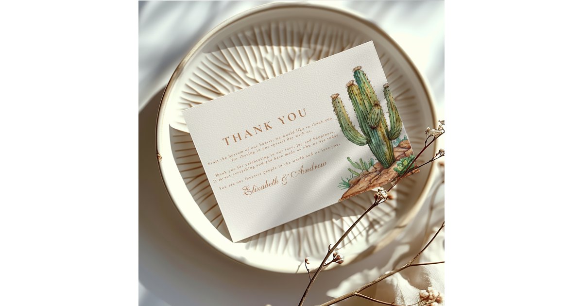 Watercolor Cactus Desert Landscape Wedding Thank You Card | Zazzle